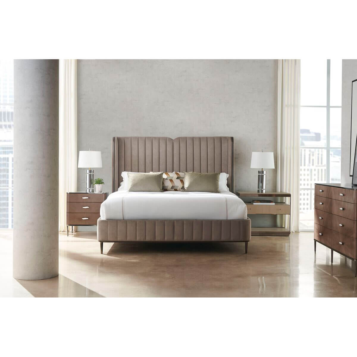 Art Deco Inspired Velvet Queen Bed Modern Elegance English Georgian America