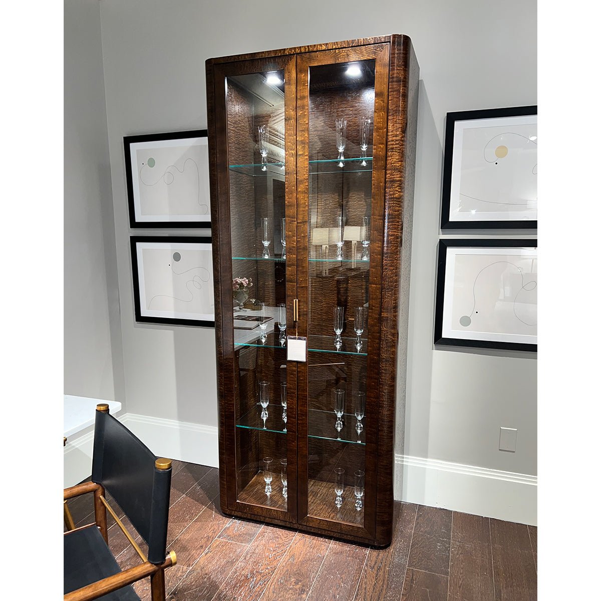 Theodore Alexander Kesden Curio Cabinet Pyramid Brown Satin Brass
