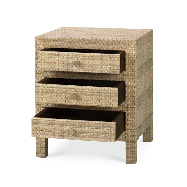 Chic Natural Natural Rattan Bedside Table with Three Drawers - English ...