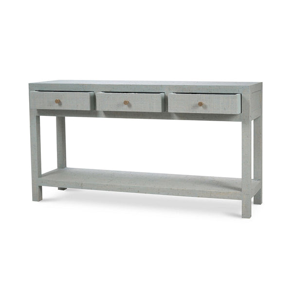 Chic Pale Blue Washed Raffia Console Table with Drawers - English ...